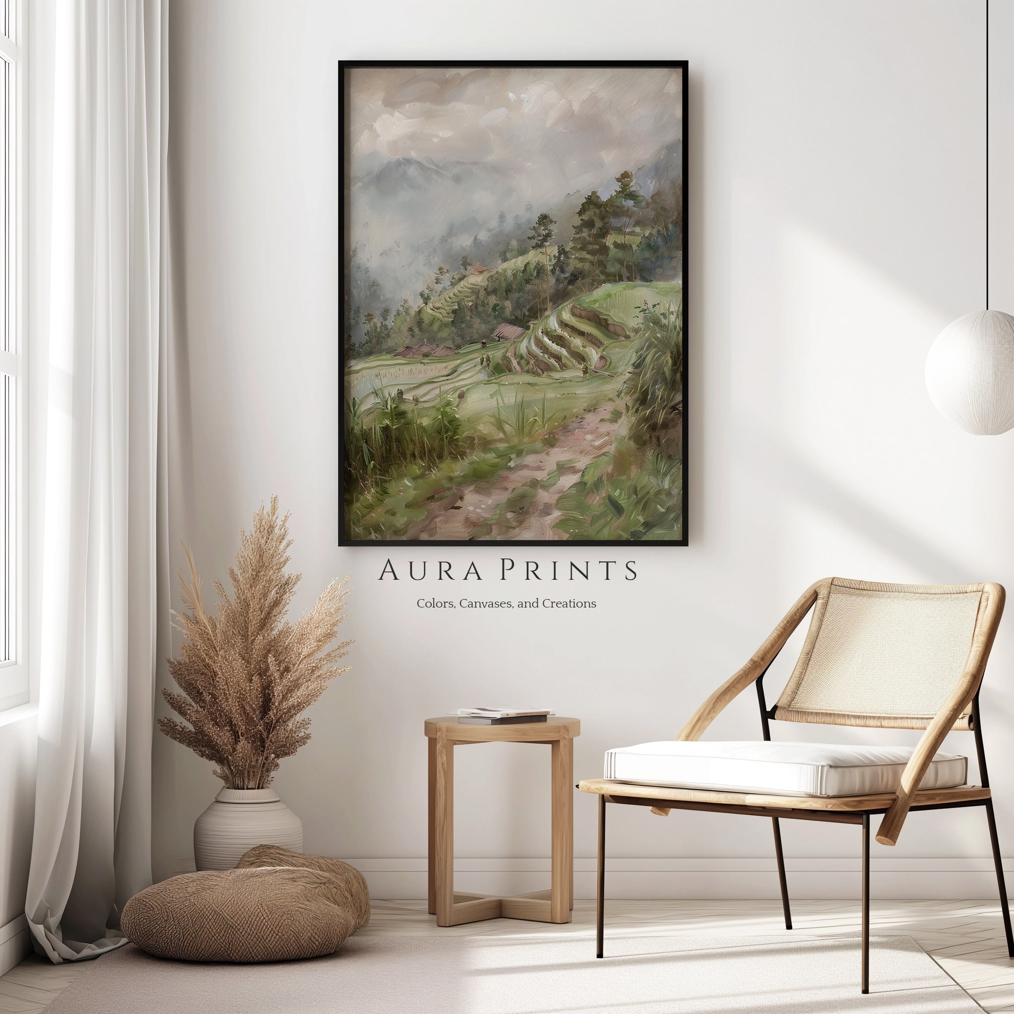 Lush Green Rice Terraces PRINTABLE Digital Painting Wall Art Asian ...