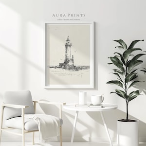 Lighthouse Sketch | Neutral Drawing | Vintage Nautical Wall Art ...