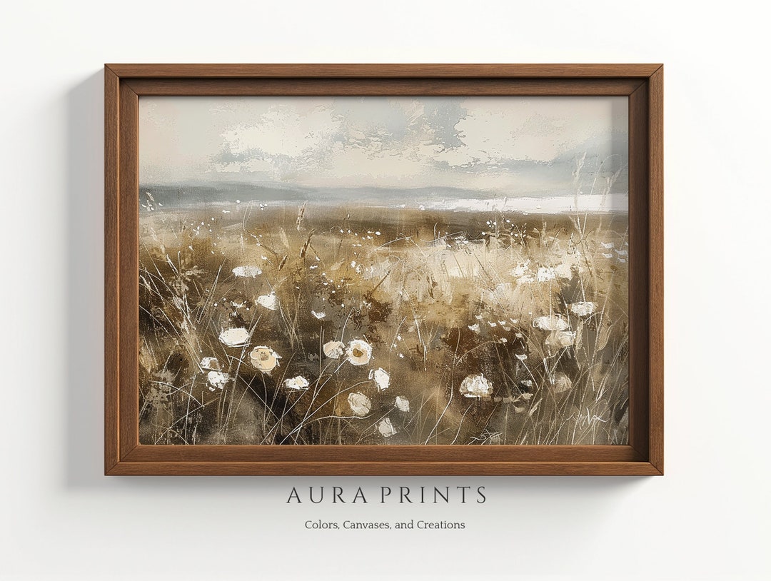 Rustic Countryside Landscape Oil Painting Vintage Victorian Field ...