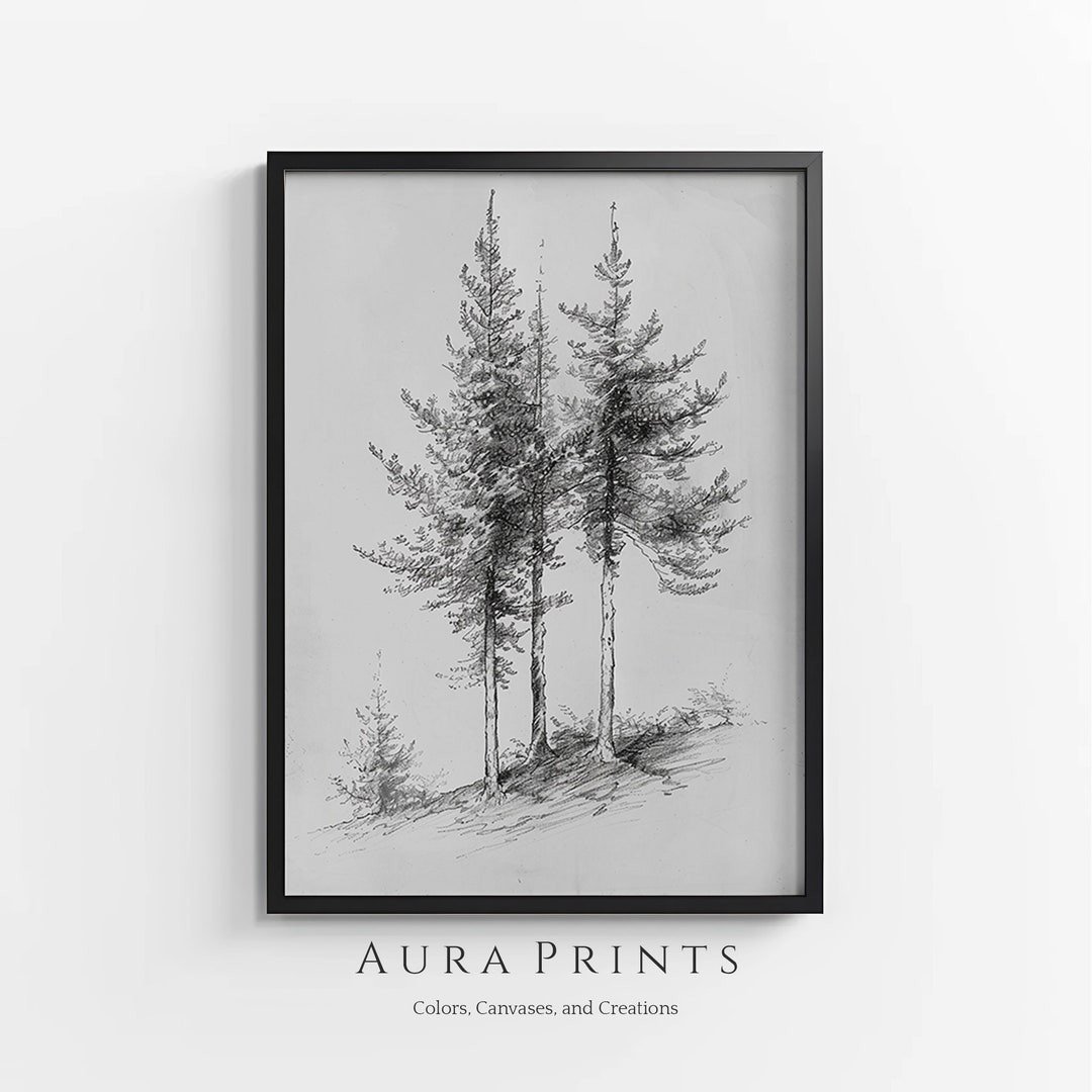 Pine Forest Sketch | Neutral Drawing | Vintage Wall Art | PRINTABLE ...