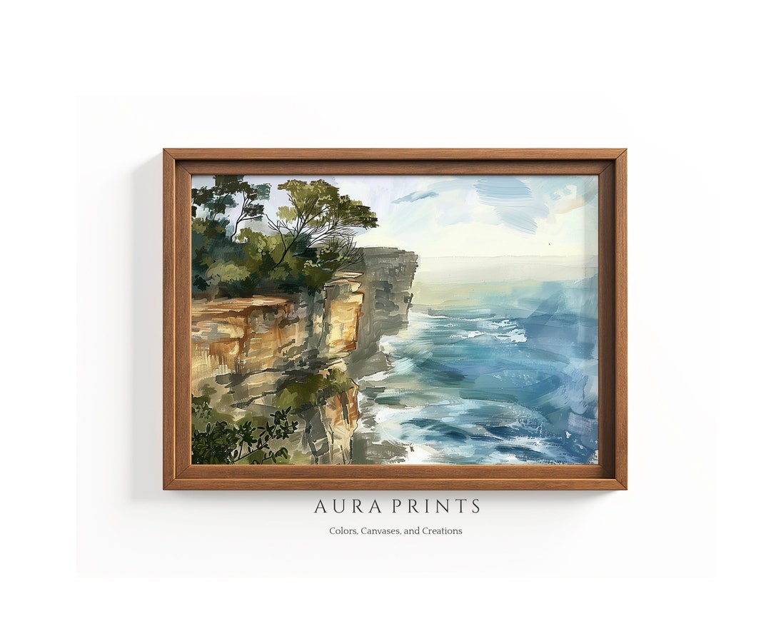 Cliff and Sea Panorama PRINTABLE Seaside Digital Wall Art Vintage ...