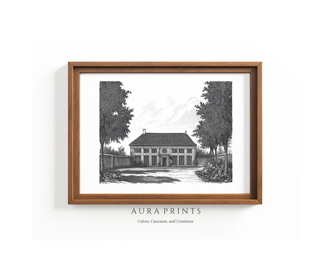 Historic Manor Sketch | Vintage Architectural Line Drawing | PRINTABLE ...