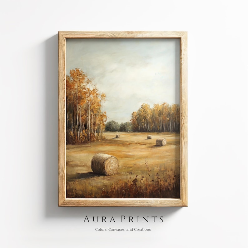 Autumn Field With Hay Bales Art | Living Room Wall Art Poster ...