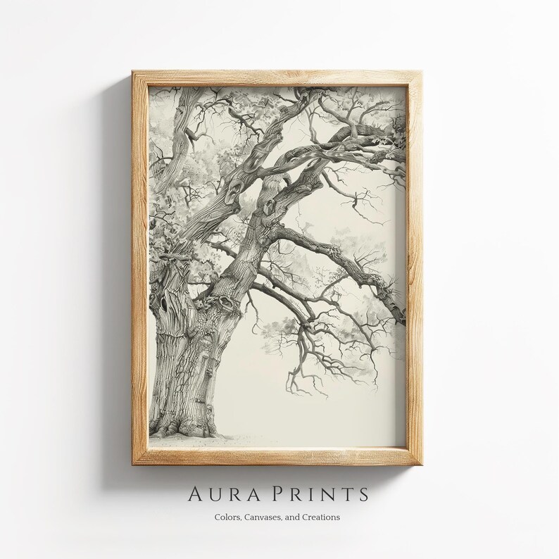 Vintage Oak Tree Pencil Sketch | Digital Download | Neutral Wall Decor ...