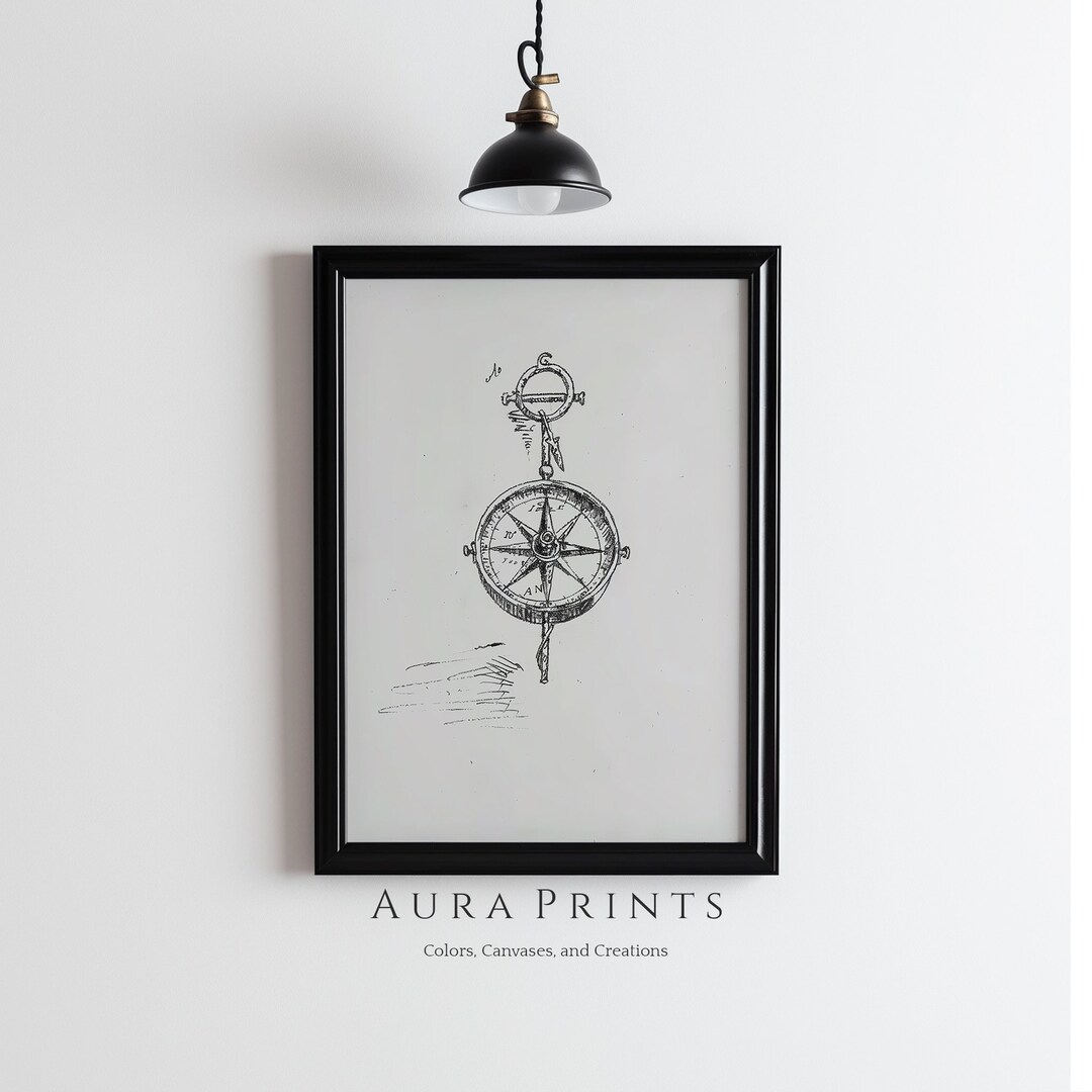 Nautical Compass Sketch | Neutral Drawing | Vintage Wall Art ...