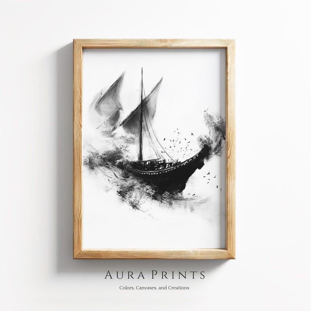 Vintage Brigantine Scene Pencil Sketch Ship Art Digital Download ...