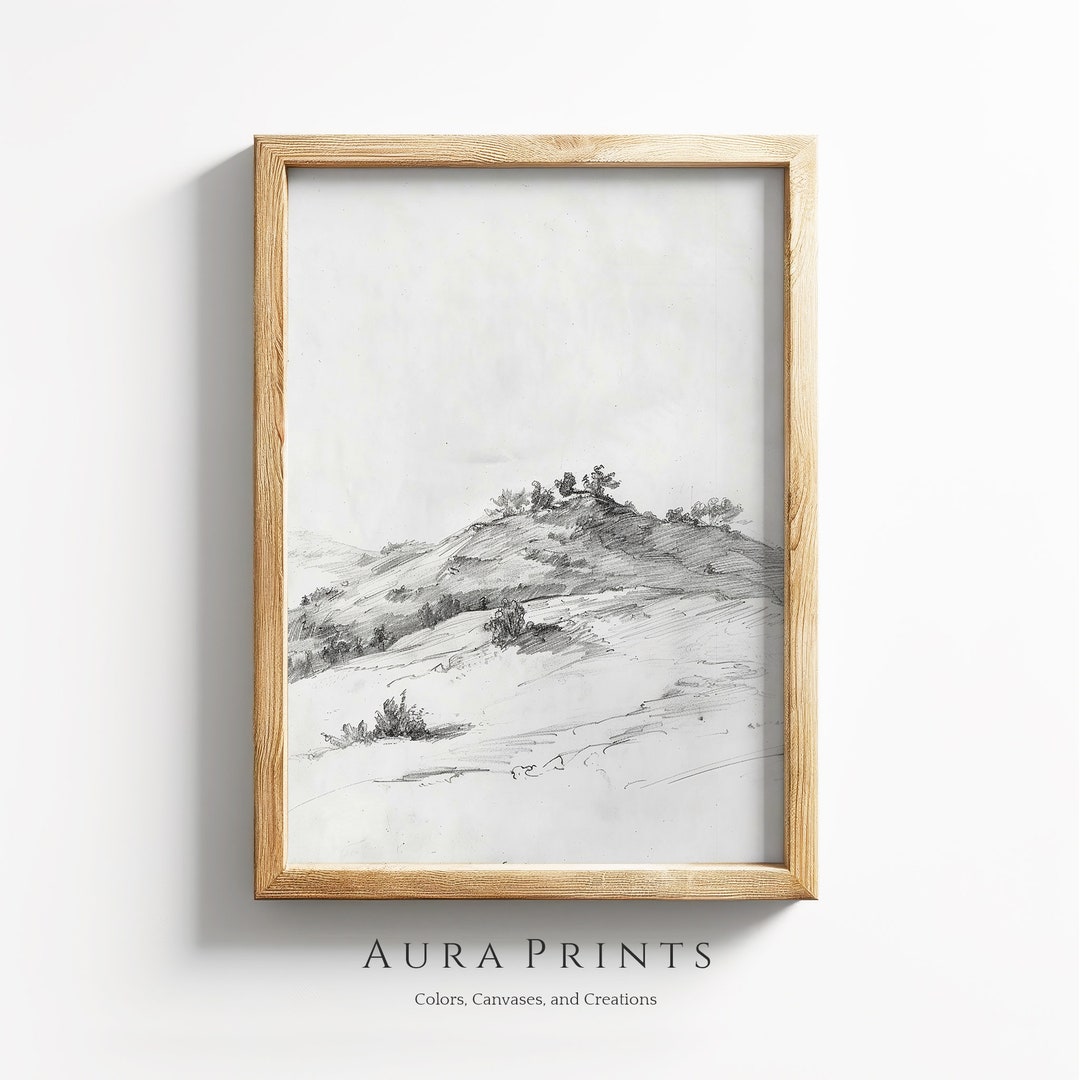 Rolling Hills Sketch | Neutral Art | Vintage Line Art Wall Decor ...