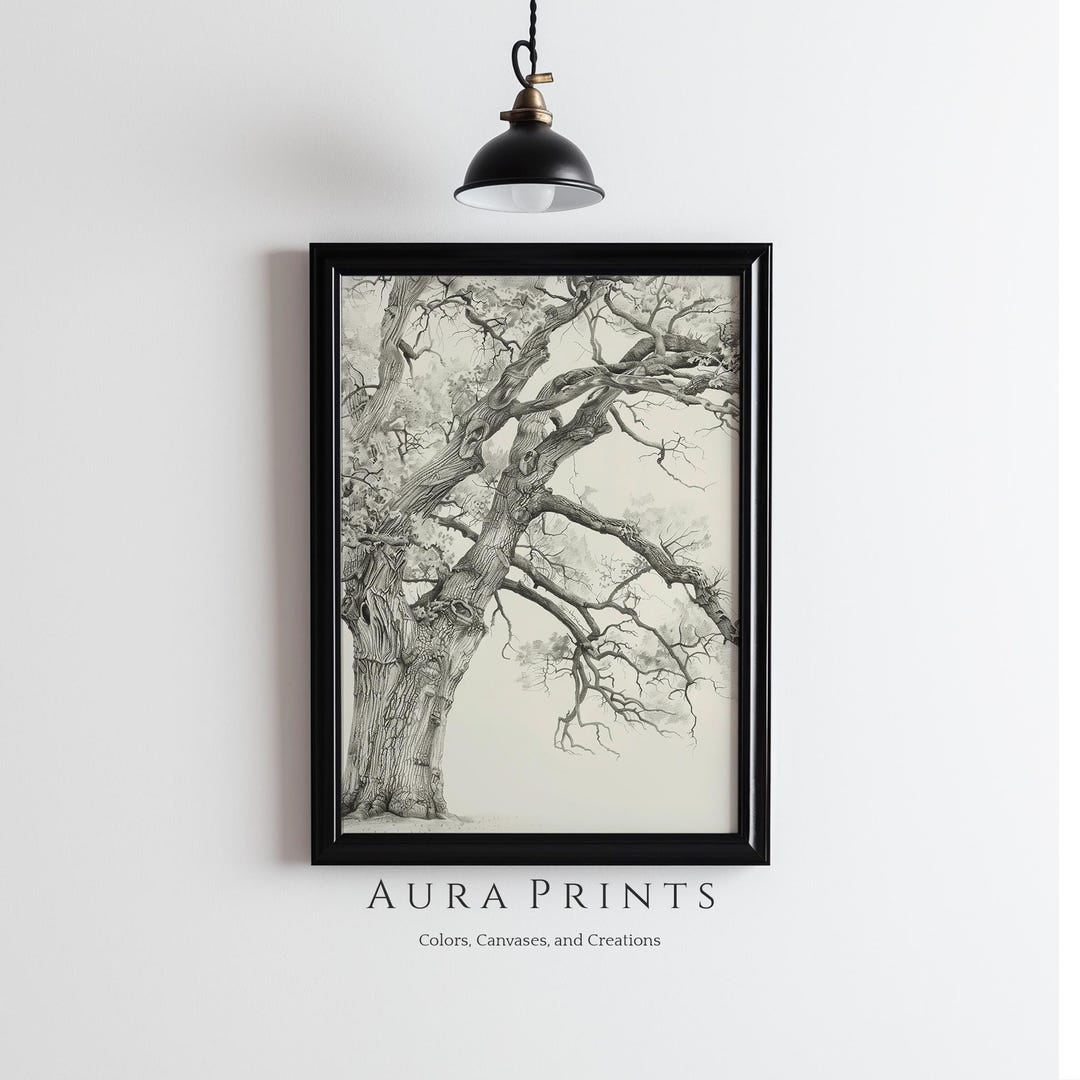 Vintage Oak Tree Pencil Sketch | Digital Download | Neutral Wall Decor ...