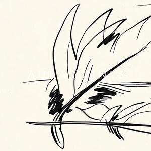 Vintage Feather Line Art Sketch | Digital Download | Neutral Wall Decor ...