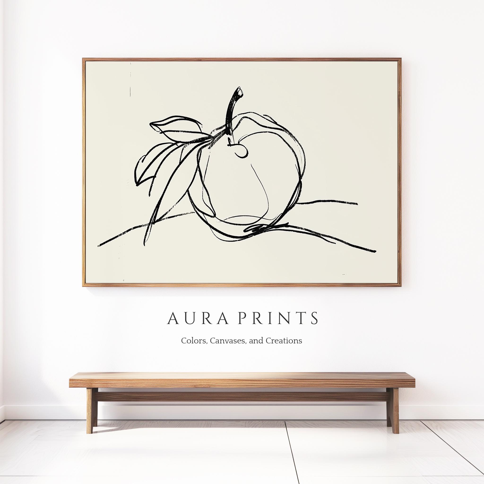 Vintage Apple Line Art Sketch | Digital Download | Neutral Wall Decor ...