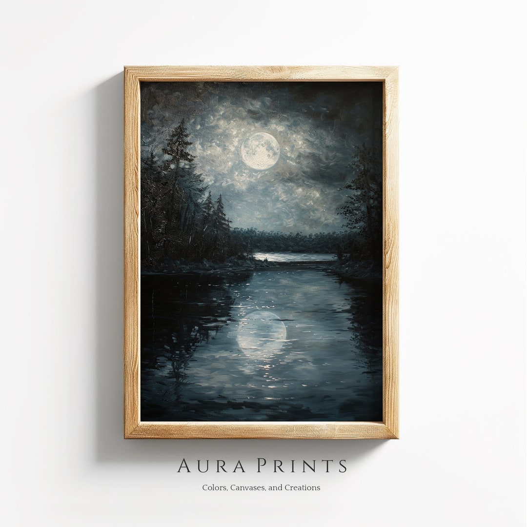 Moonlit Lake Waterscape PRINTABLE Digital Download Wall Art Vintage ...
