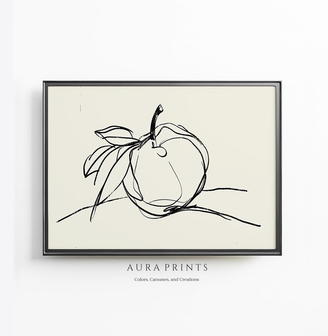 Vintage Apple Line Art Sketch | Digital Download | Neutral Wall Decor ...
