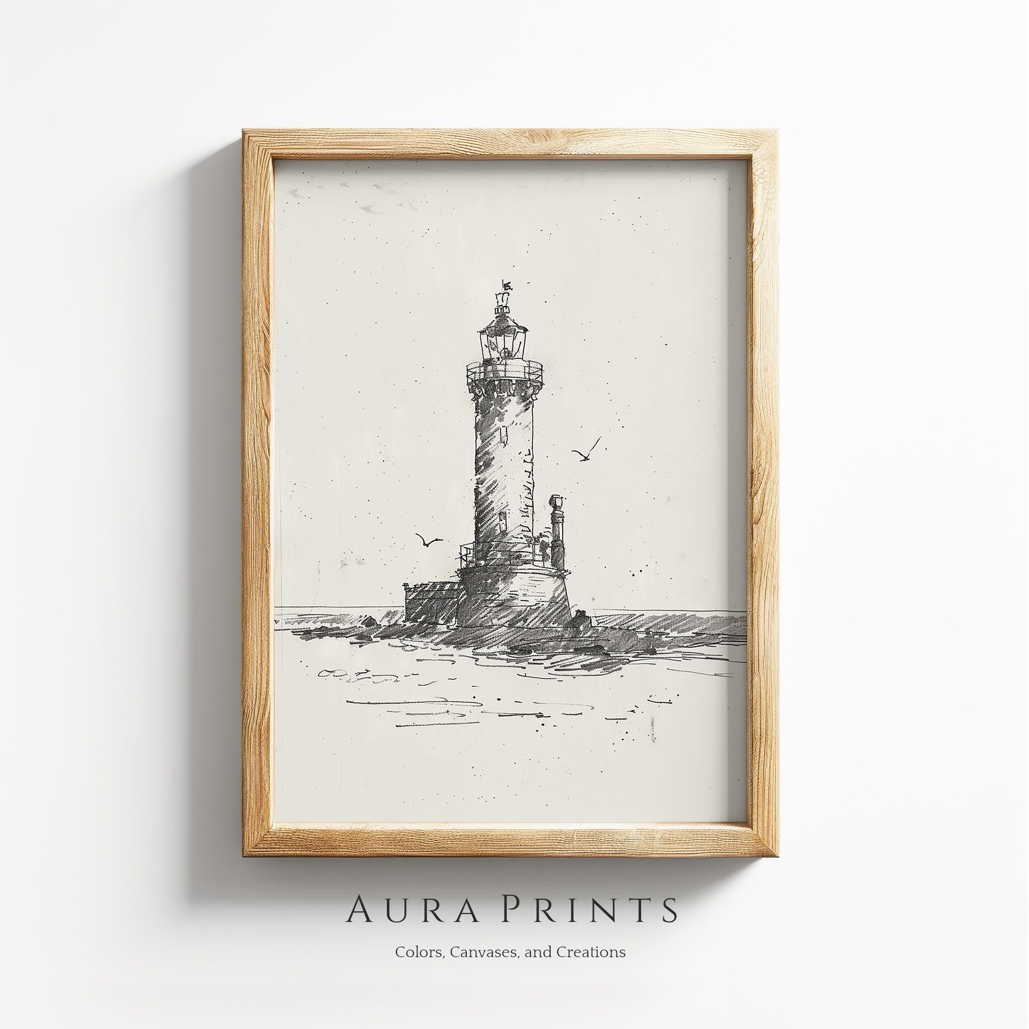 Lighthouse Sketch | Neutral Drawing | Vintage Nautical Wall Art ...