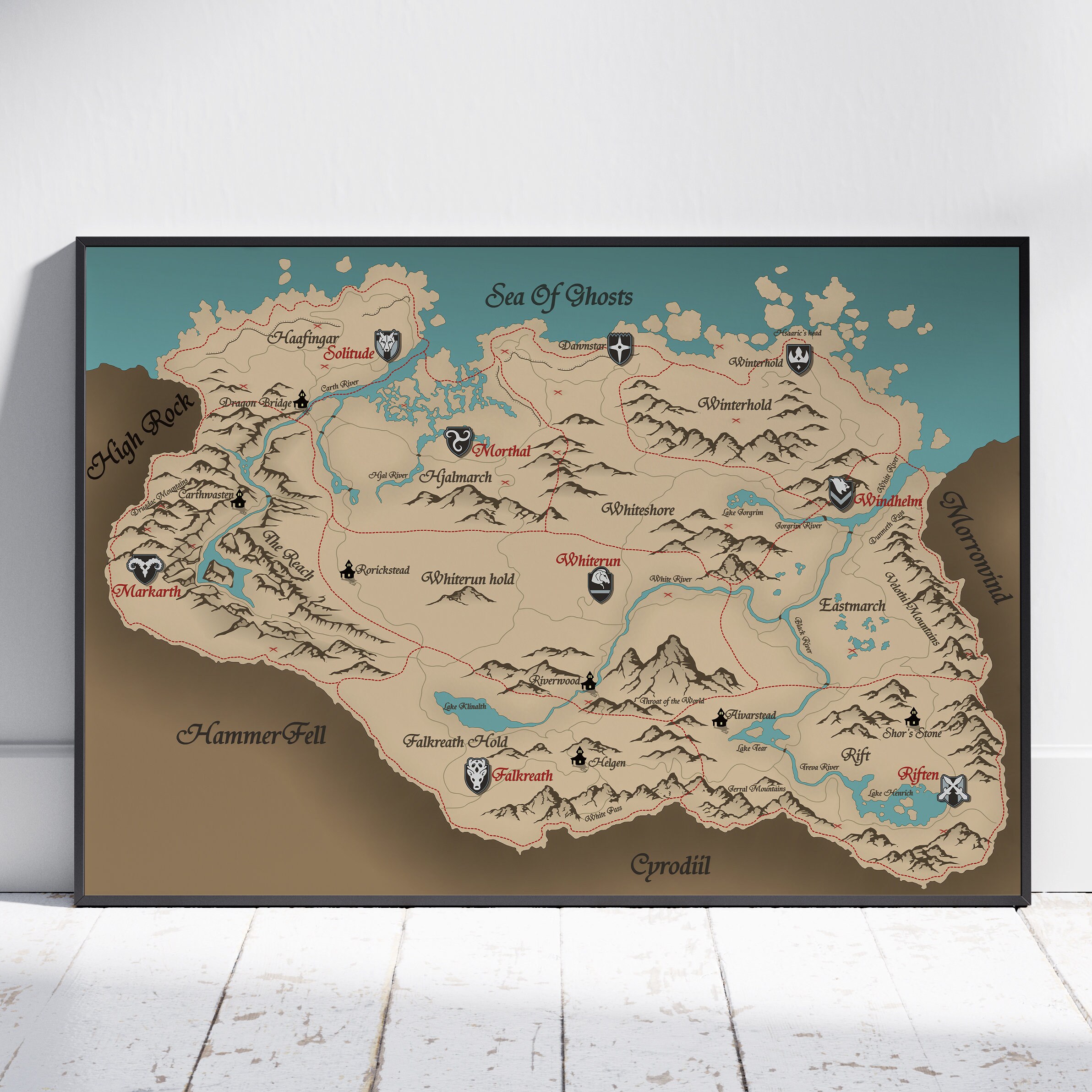 The Elder Scrolls V Map of Tamriel Poster, Province of Skyrim Wall Art ...