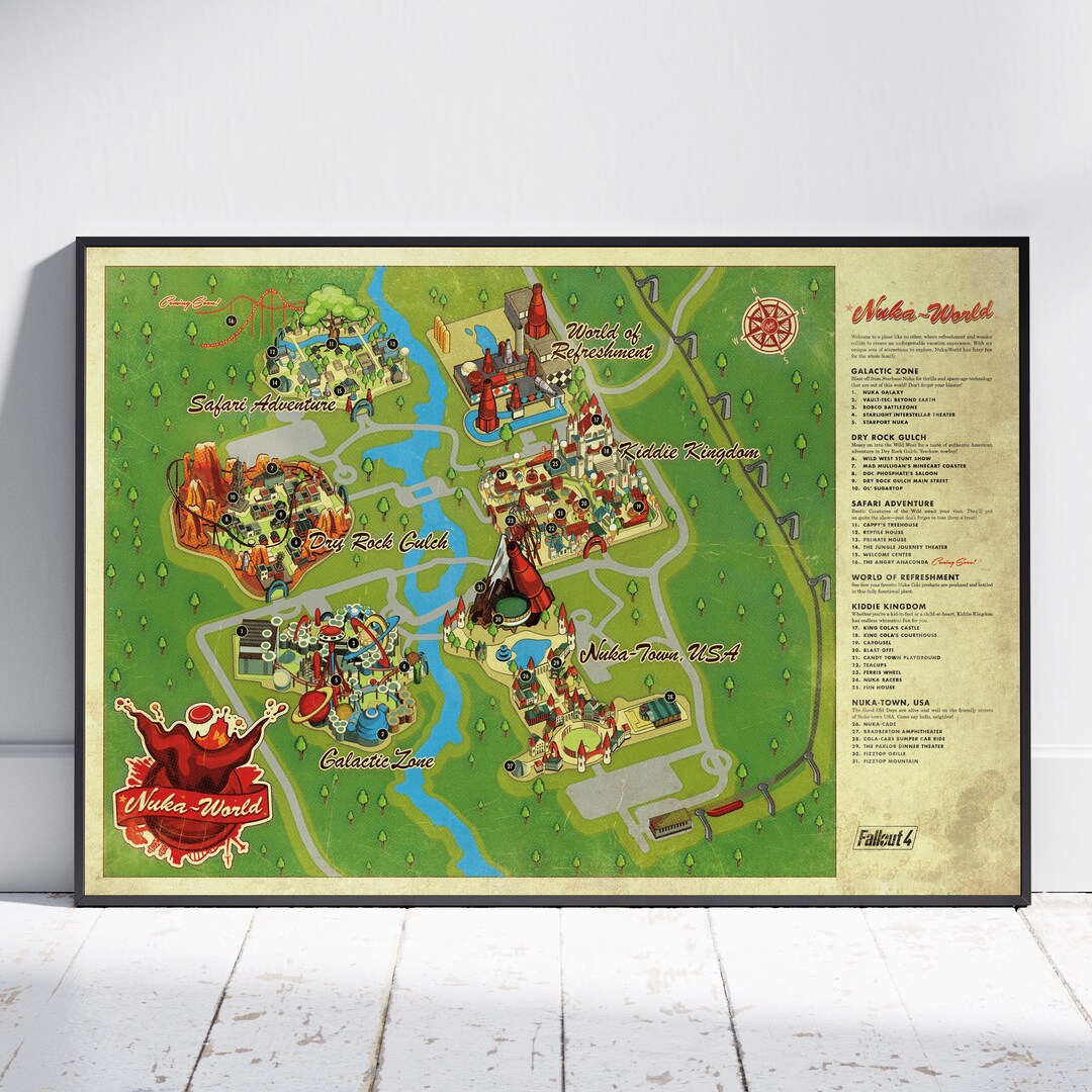 Fallout Map Poster, Nuka World Wall Art, Rolled Canvas Print, Game ...