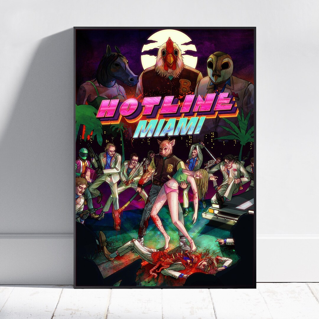 Hotline Miami Poster, Jacket Wall Art, Rolled Canvas Print, Game Poster ...