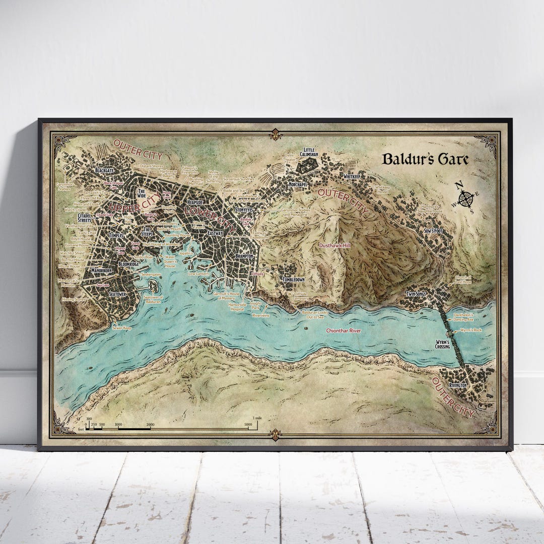 Baldur's Gate Map Poster, Faerûn Wall Art, Rolled Canvas Print, Game ...