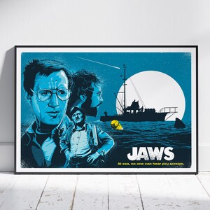 Jaws Poster, Shark Movie Wall Art, Rolled Canvas Print, Movie Poster ...