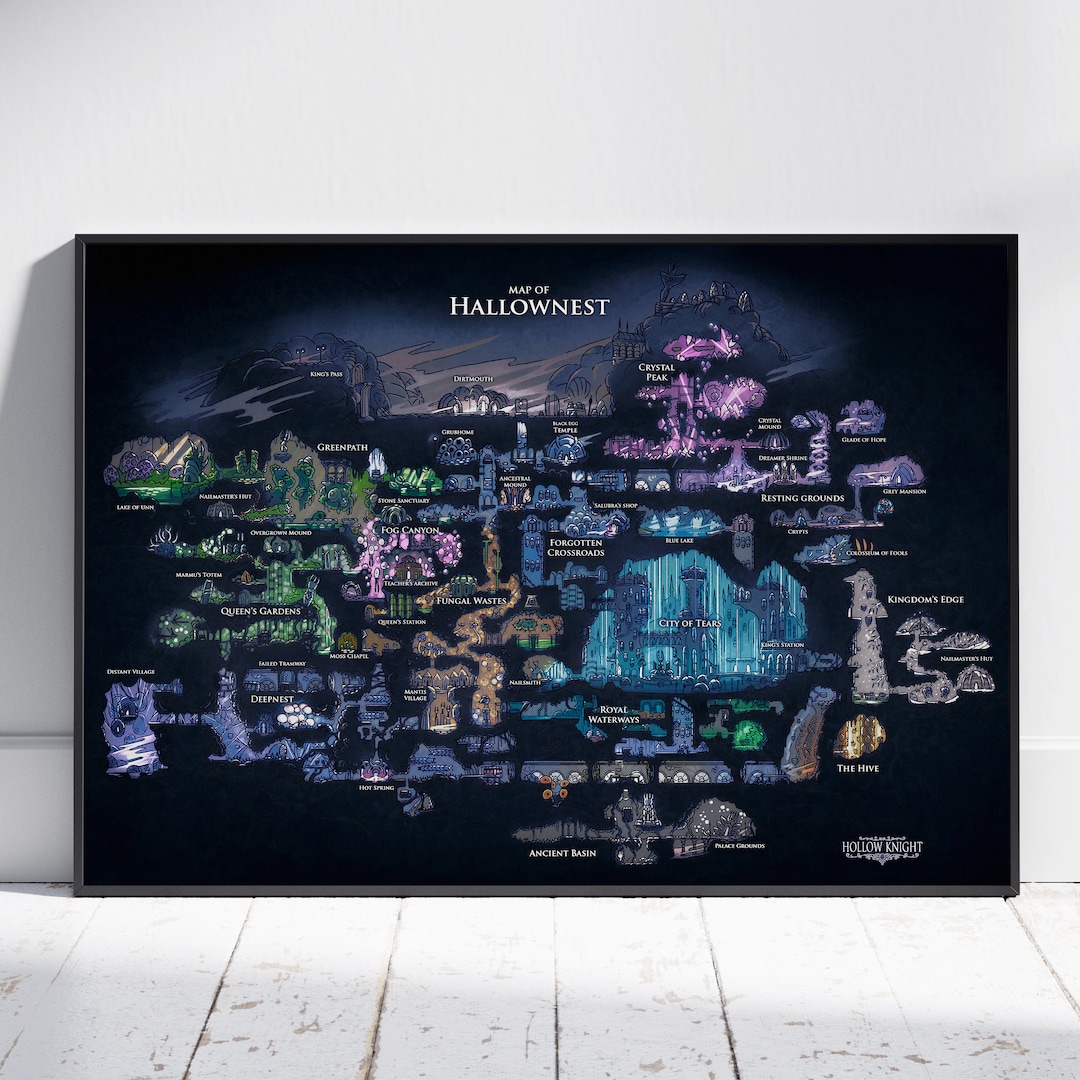 Hollow Knight Map Poster, Hallownest Wall Art, Rolled Canvas Print ...