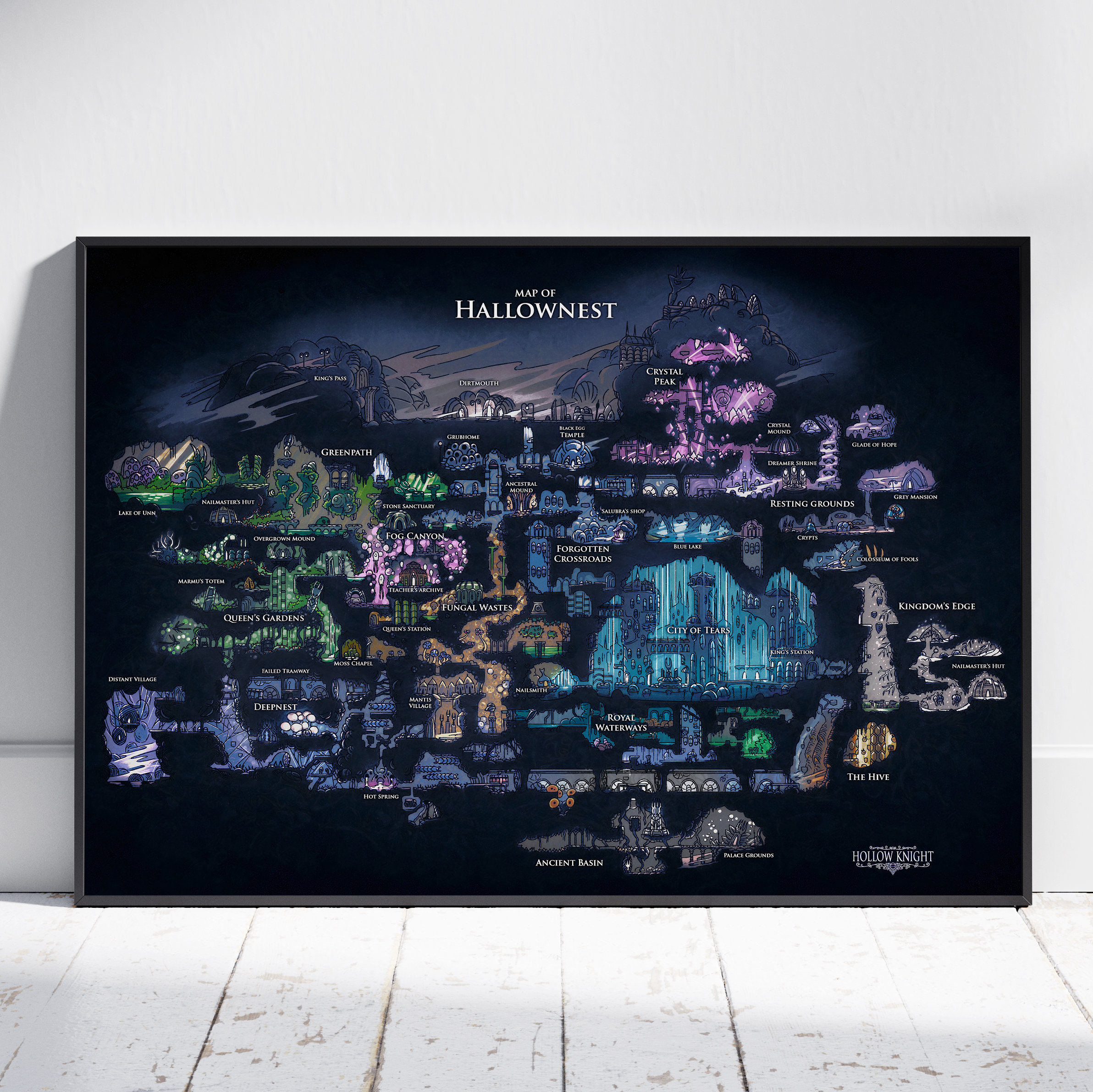 Hollow Knight Maps Poster, Hallownest Wall Art, Fine Art Print, Game ...