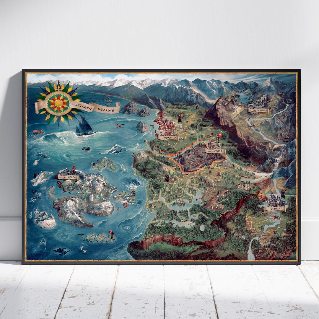The Witcher World Map Poster, Continent Locations Wall Art, Rolled ...