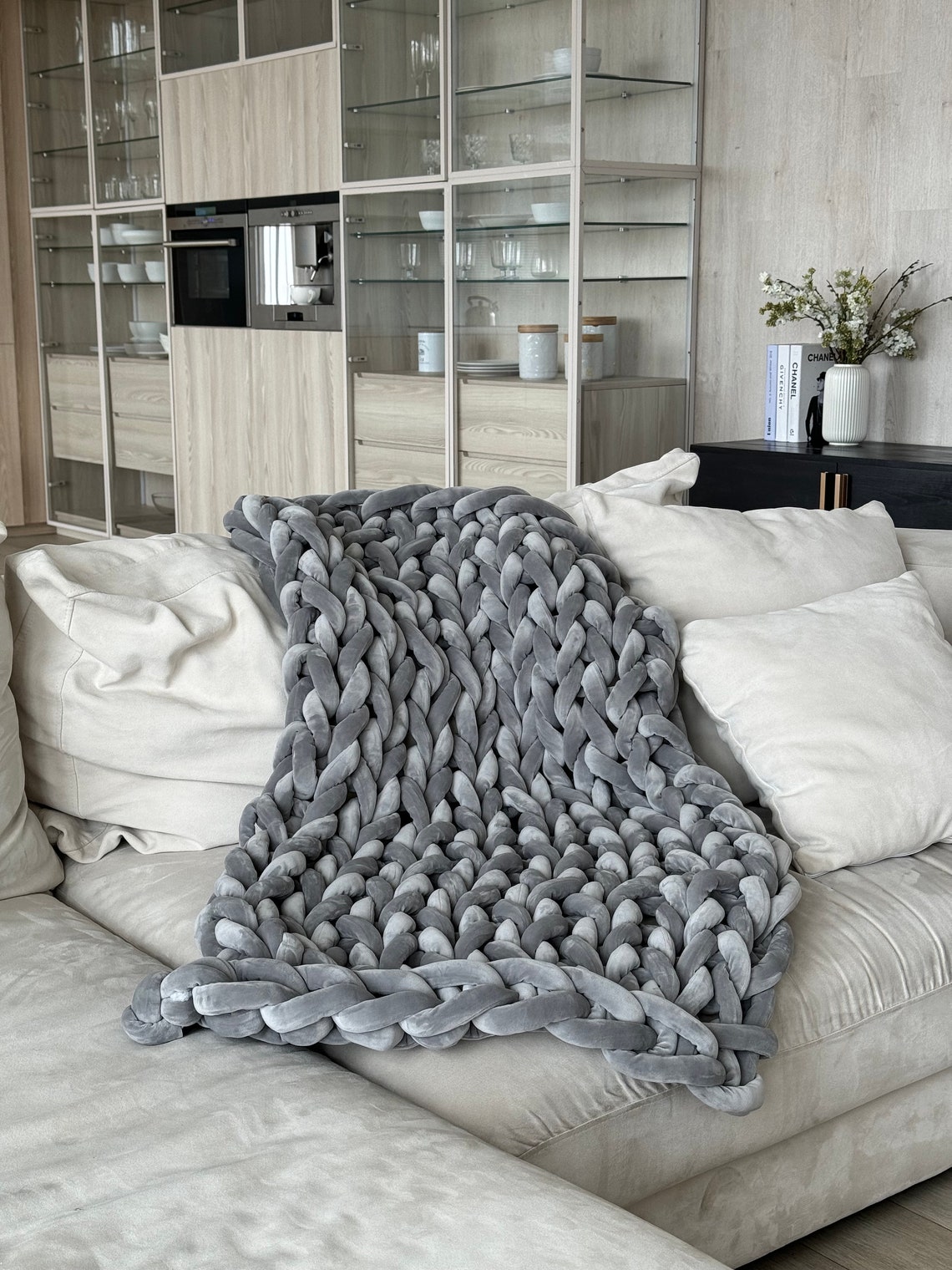 Chunky Blanket, White Chunky Blanket, Big Knit Blanket, Velvet Blanket ...