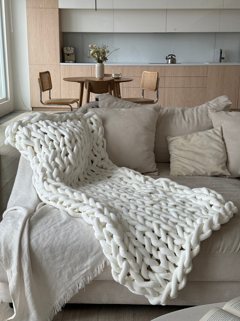 Chunky Blanket, White Chunky Blanket, Big Knit Blanket, Velvet Blanket ...