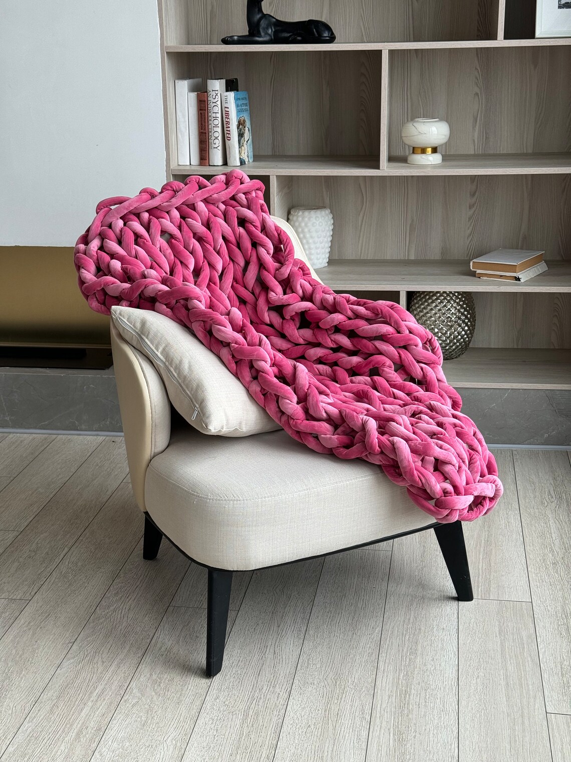 Chunky Blanket, White Chunky Blanket, Big Knit Blanket, Velvet Blanket ...