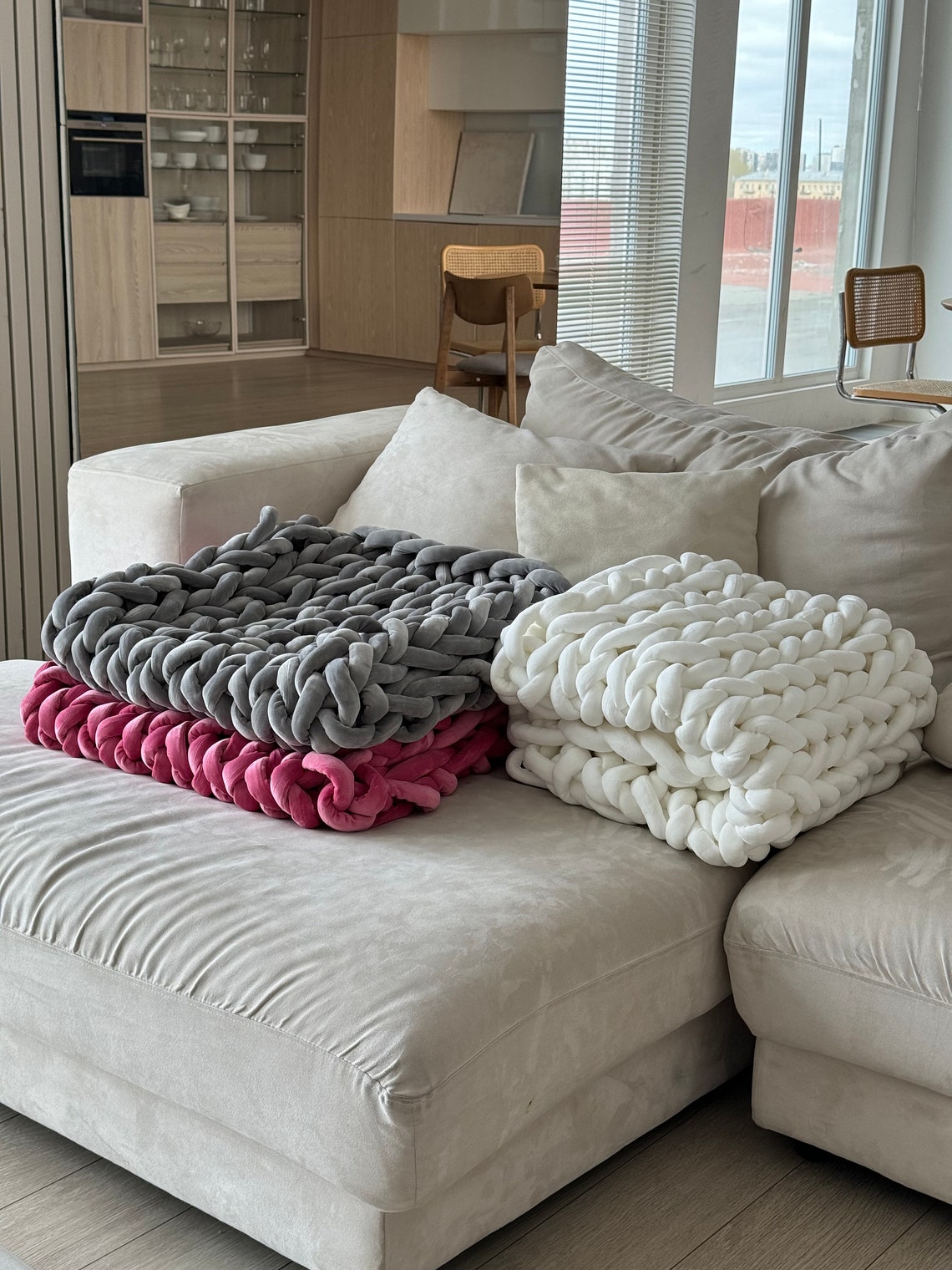 Chunky Blanket, White Chunky Blanket, Big Knit Blanket, Velvet Blanket ...