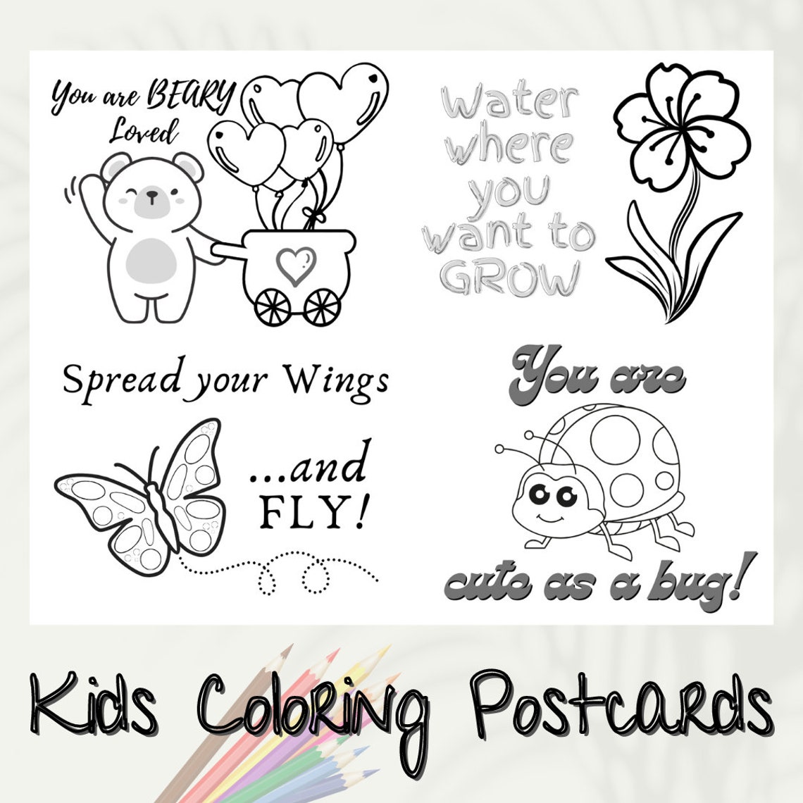 PRINTABLE Kids Coloring Postcards, Postcards to Color, Postcard for ...