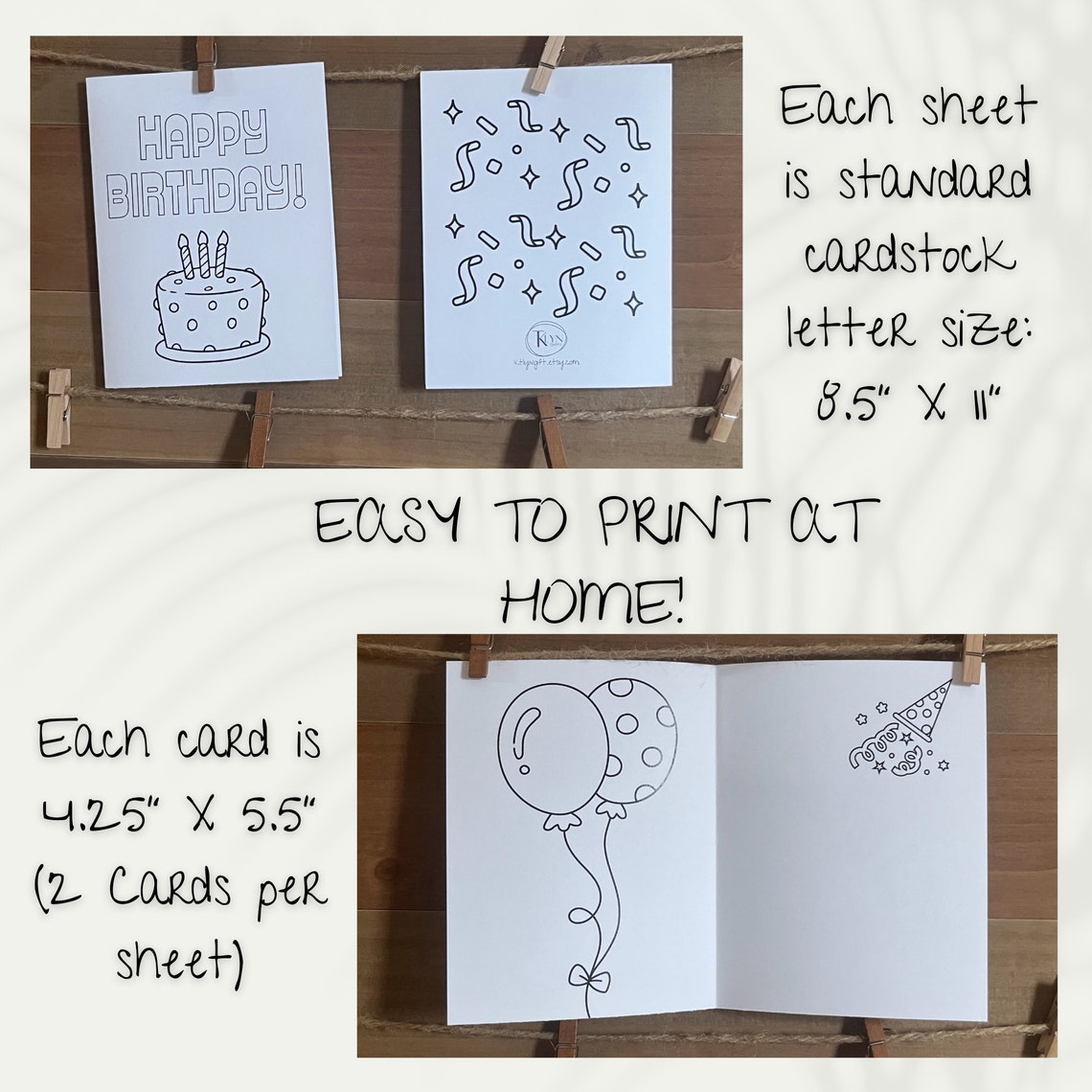 PRINTABLE Kids Coloring Birthday Card, Coloring Cards, Happy Birthday ...