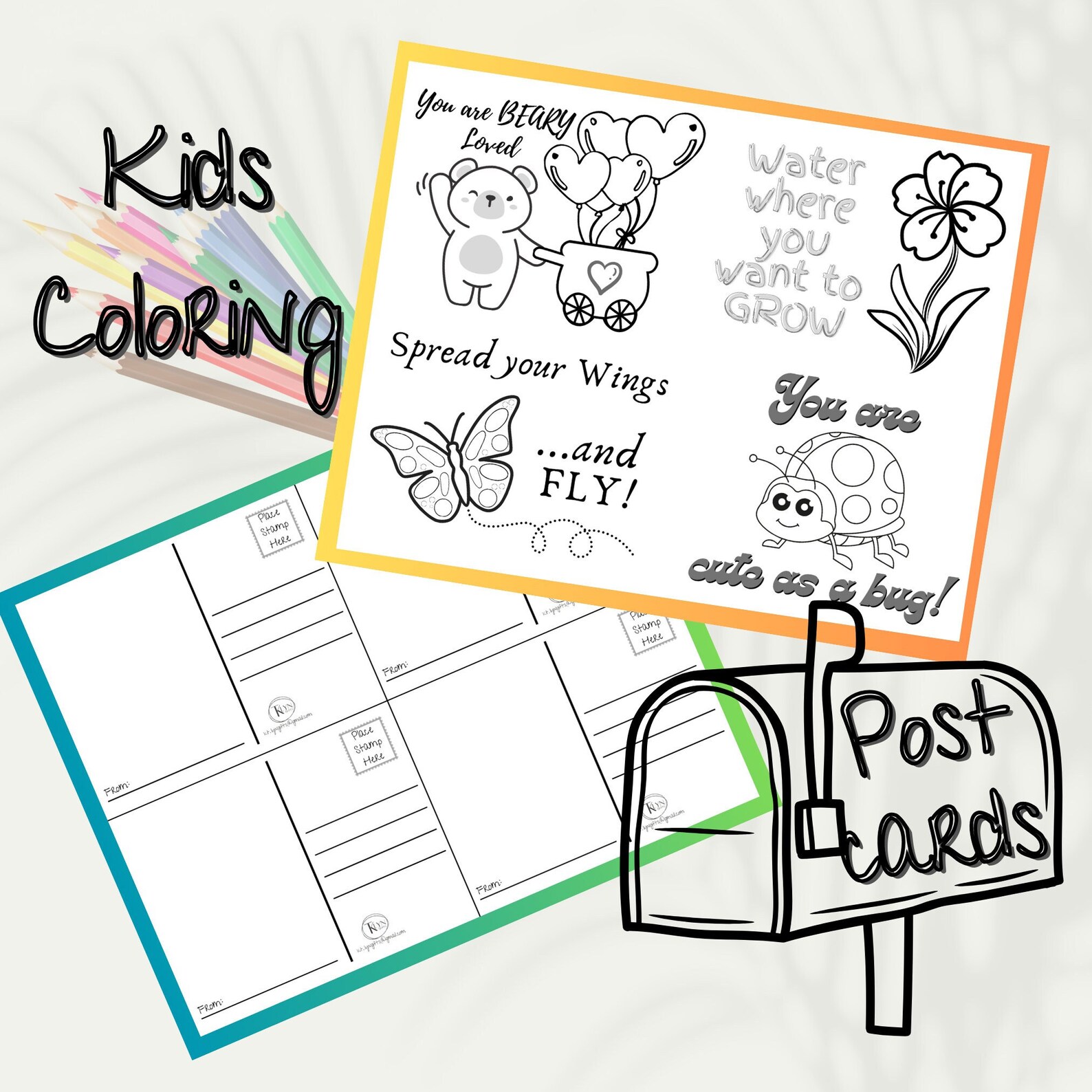 PRINTABLE Kids Coloring Postcards, Postcards to Color, Postcard for ...