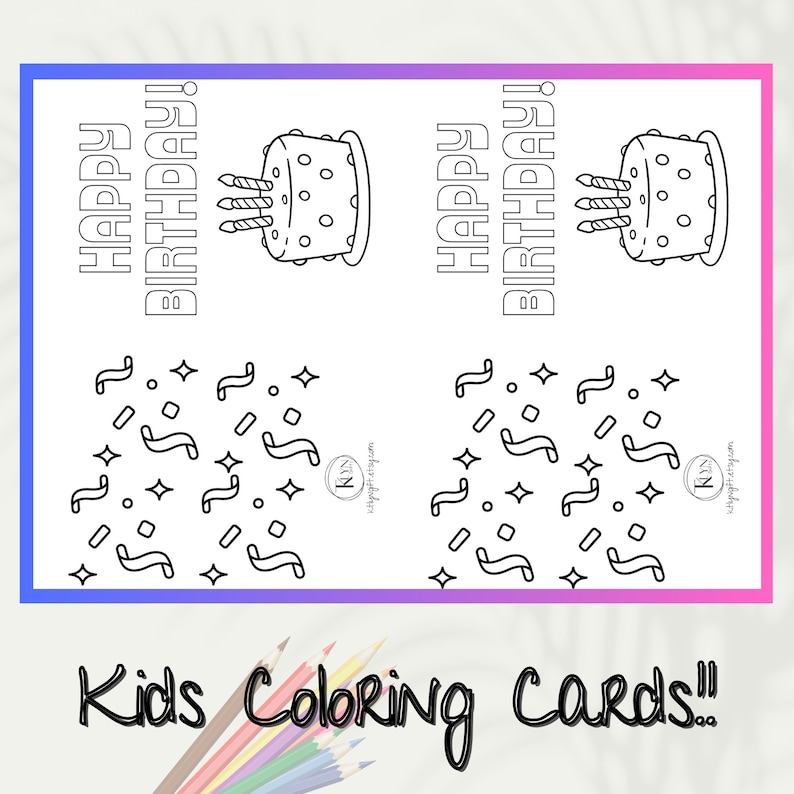 PRINTABLE Kids Coloring Birthday Card, Coloring Cards, Happy Birthday ...