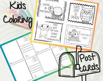 PRINTABLE Kids Coloring Postcards, Postcards to Color, Postcard for ...
