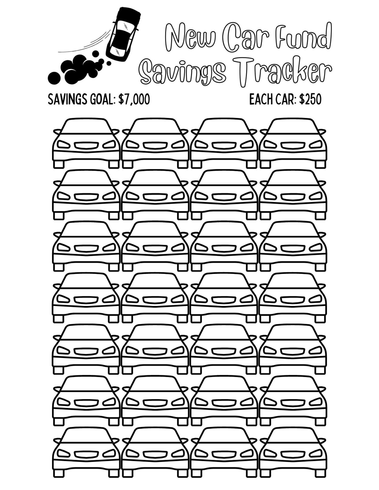 New Car Savings Challenge, Printable - Etsy