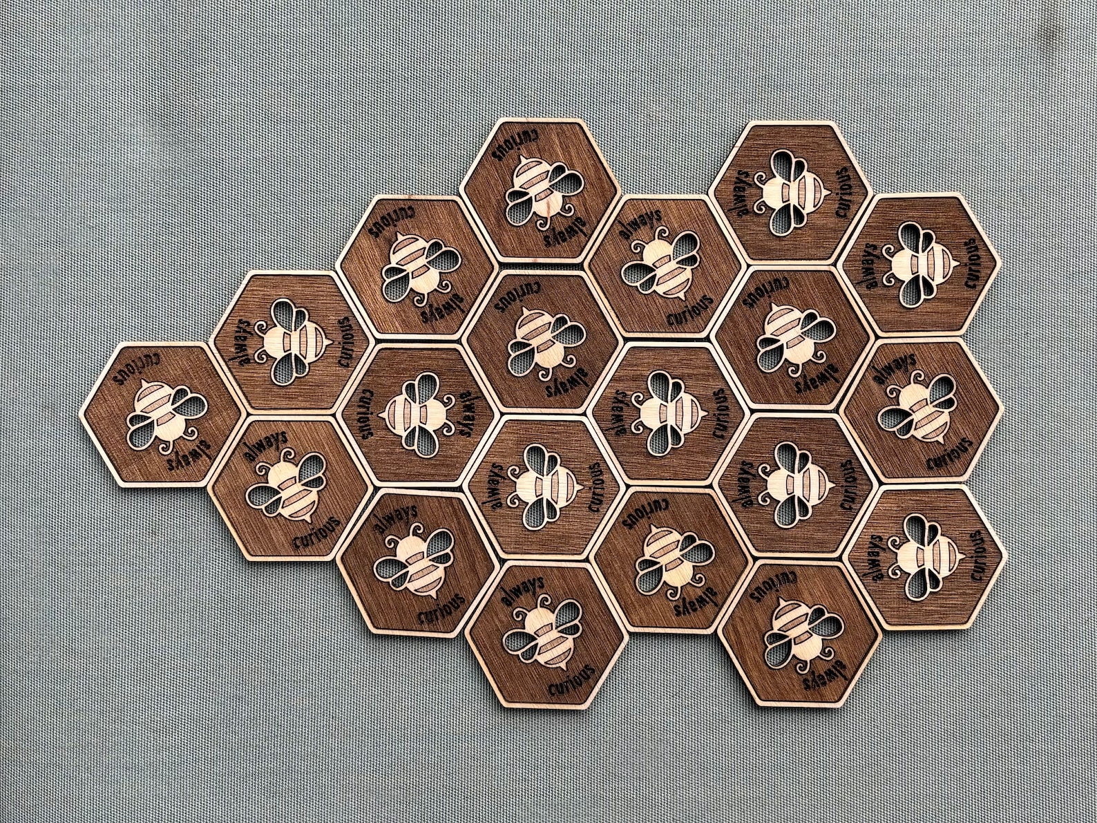 Laser Engraved Always Bee Curious Tokens | Wood Tokens | Engraved Wood ...