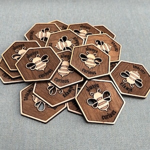 Laser Engraved Always Bee Curious Tokens | Wood Tokens | Engraved Wood ...