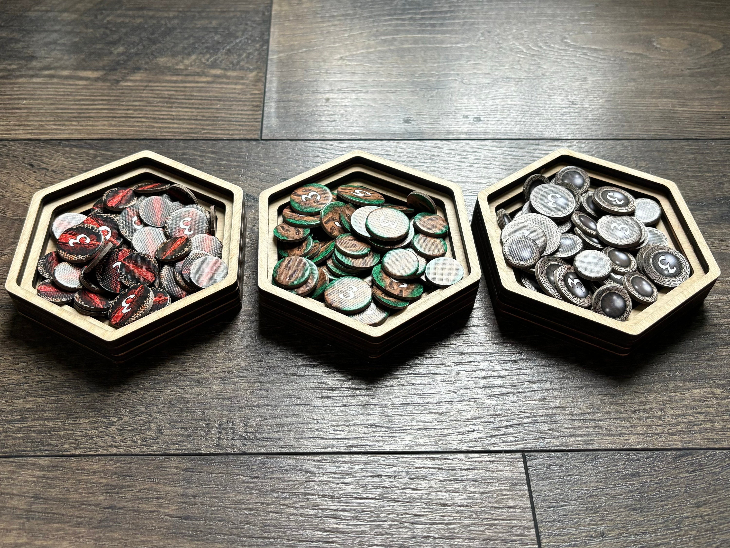 Laser Engraved Game Token Tray, Hexagon Design | Board Game | Token ...
