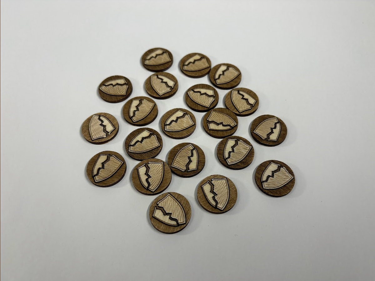 Laser Engraved Wood Game Tokens, Shield Design Game Token Game Piece ...