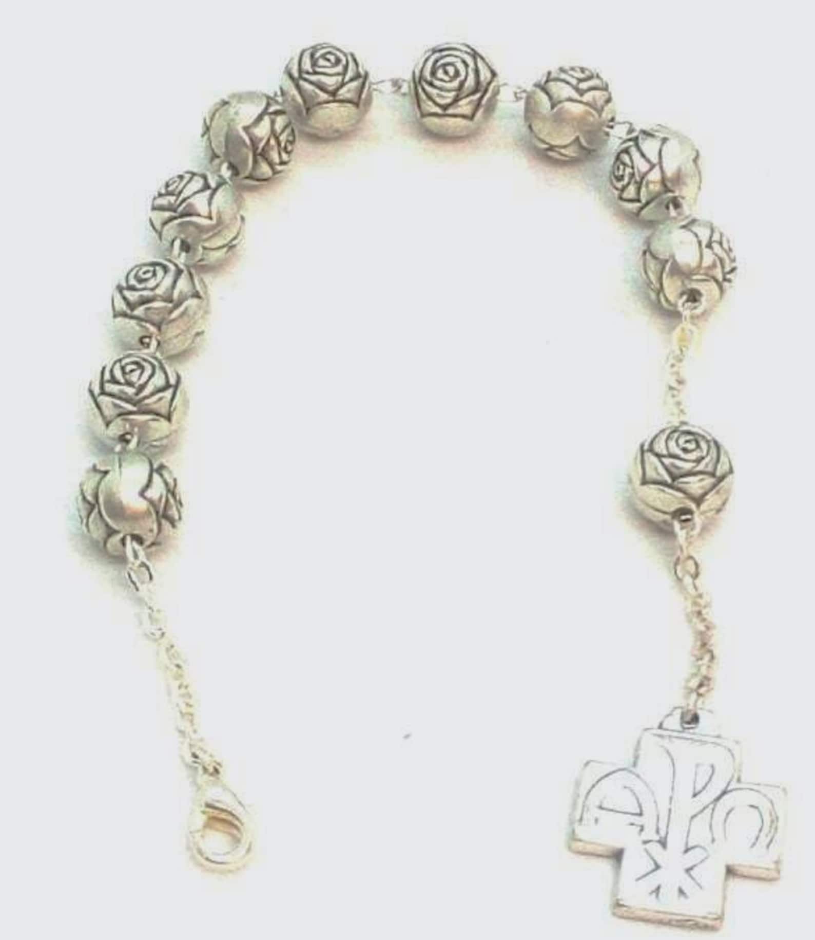 Silver-plated Rosebud Decade Rosary Bead Bracelet - Etsy
