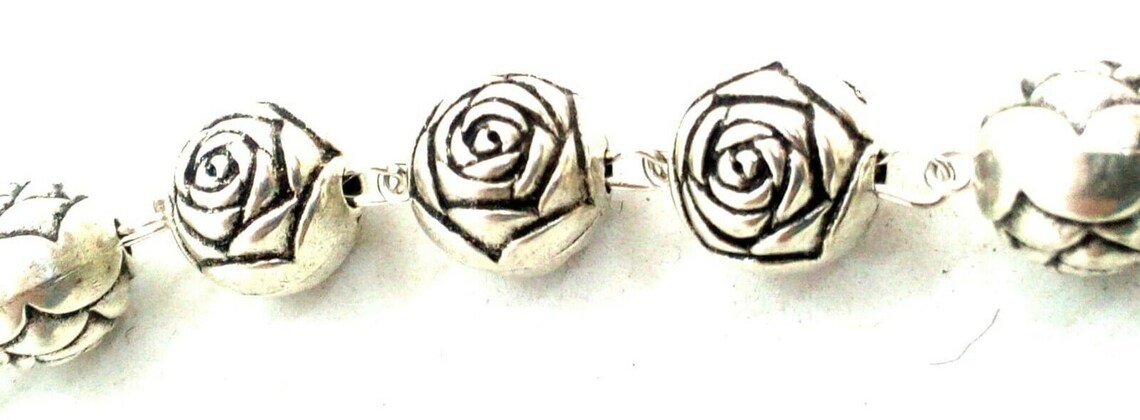 Silver-plated Rosebud Decade Rosary Bead Bracelet - Etsy