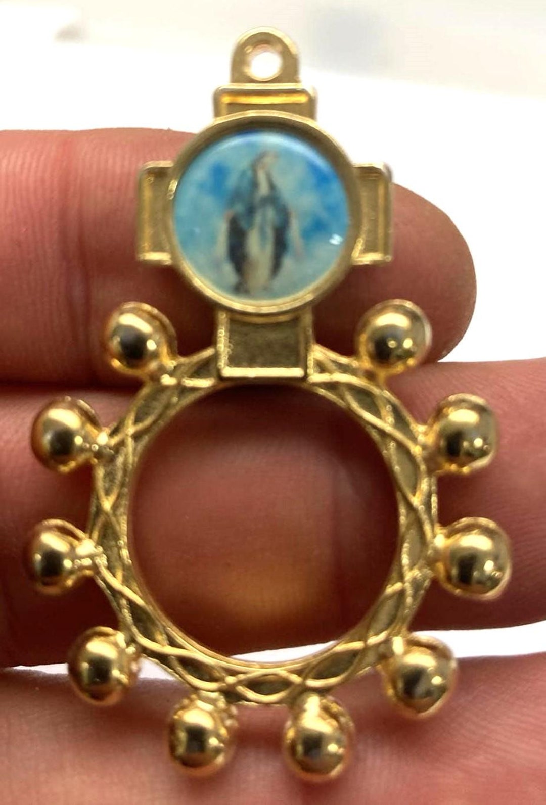 Finger Rosary Our Lady of Grace, Gold-tone Metal Rosary Ring, Made in ...