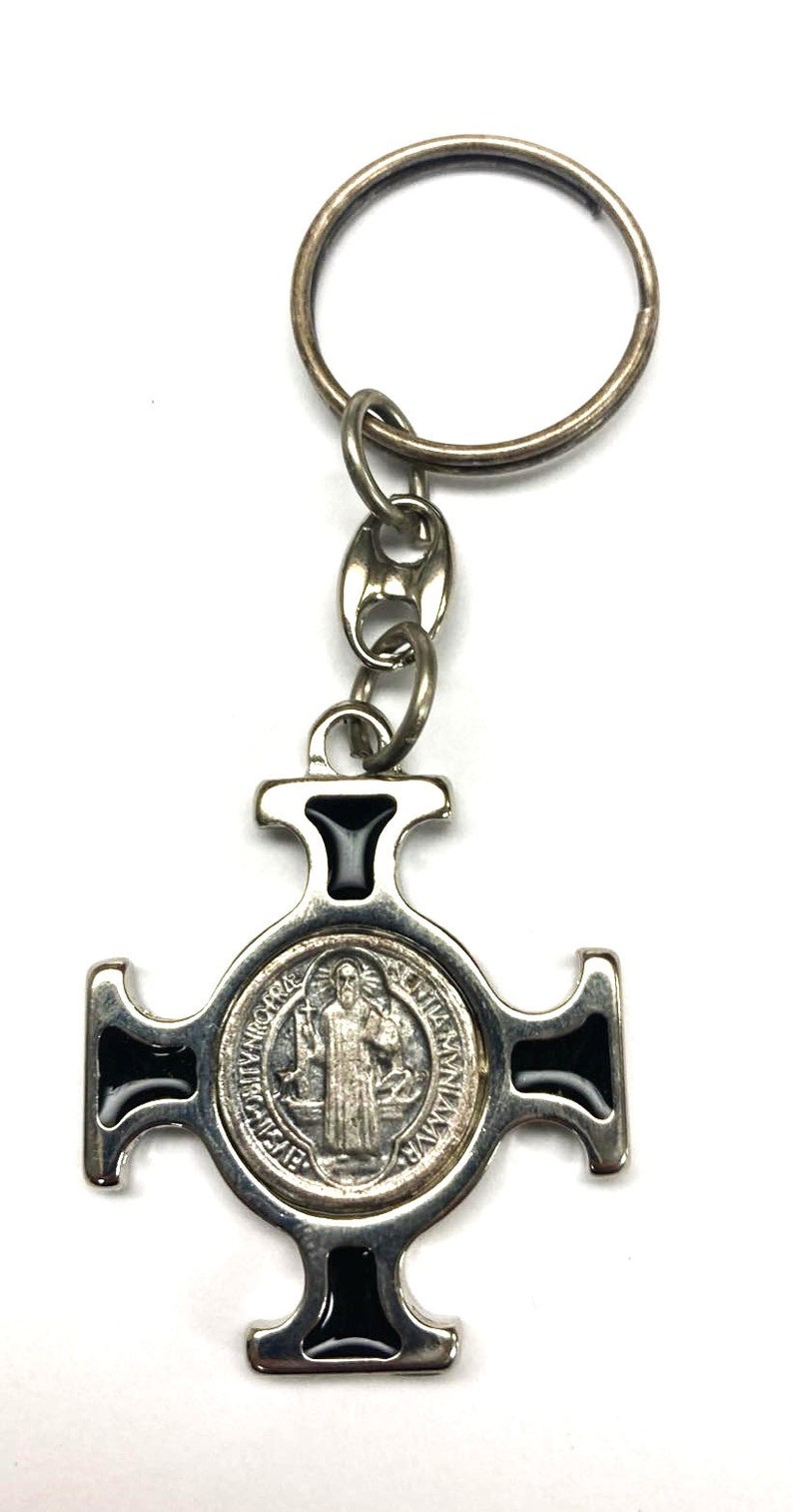 St. Benedict Black Enamel Keychain, Silver-tone Metal, St. Benedict ...