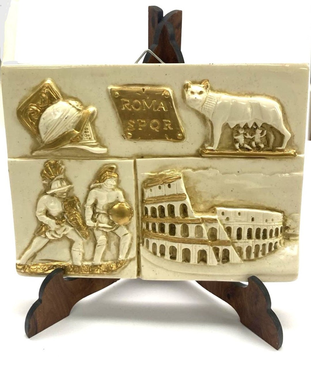 Rome Souvenir Plaque, Wall or Tabletop, Featuring She-wolf, Colosseum ...