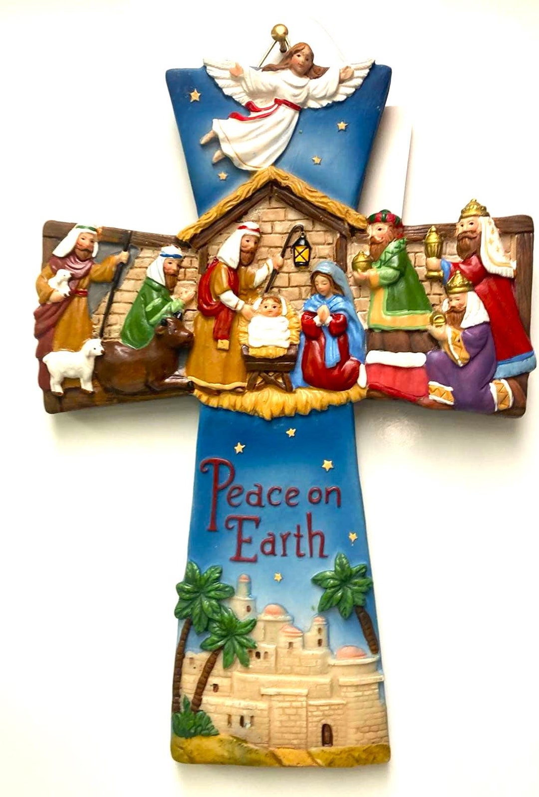 Peach on Earth Wall Cross, Nativity Wall Cross, Hand Painted 10" X 7 ...