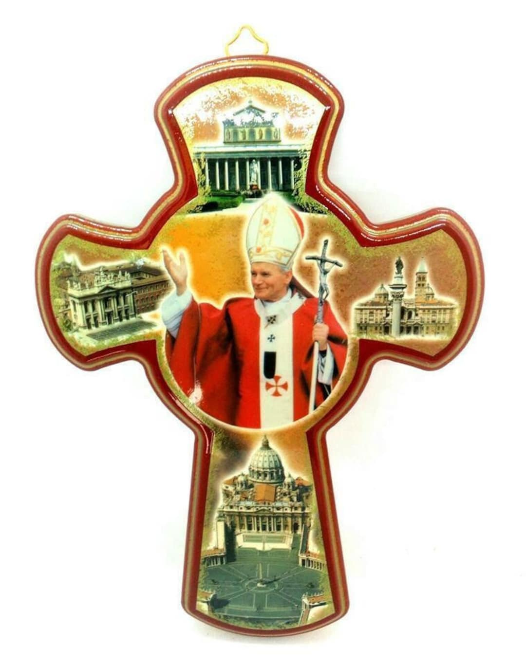 Pope John Paul II Wood Wall Cross With 4 Rome Basilicas, Gorgeous ...
