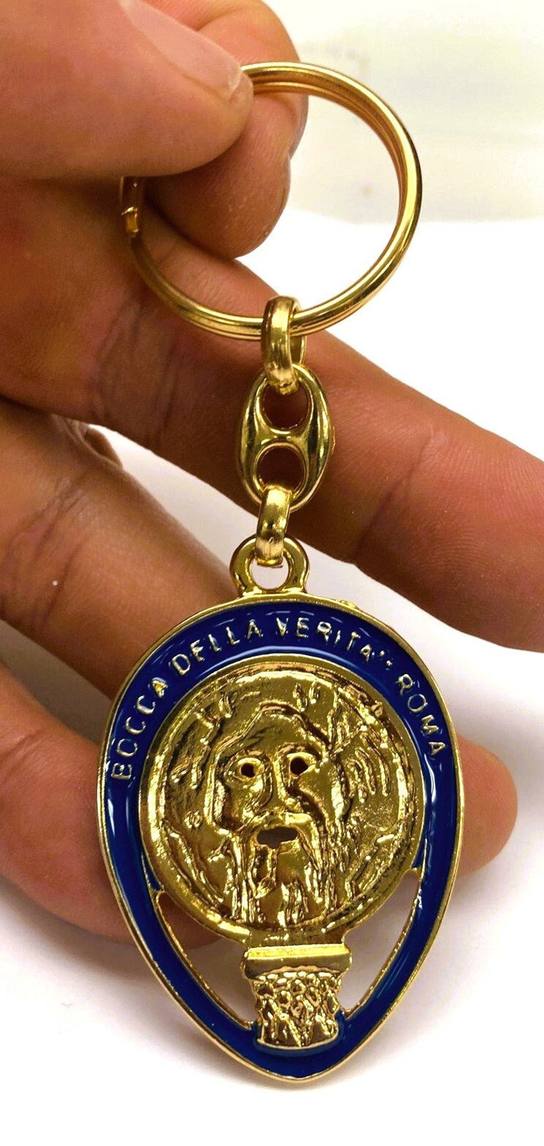 Mouth of Truth Keychain, Gold-tone Metal, Hand-painted, Rome Italy ...