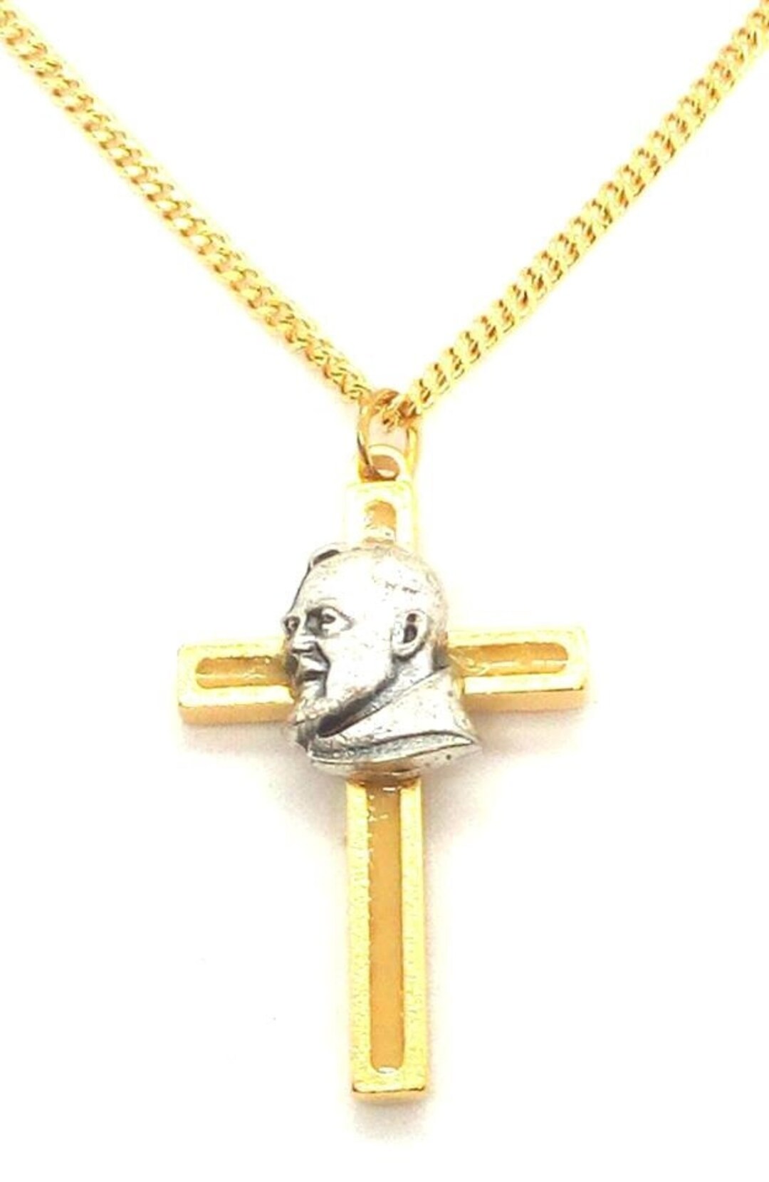 Padre Pio Gold-tone Yellow Enamel Cross Necklace, Brand New Vintage ...