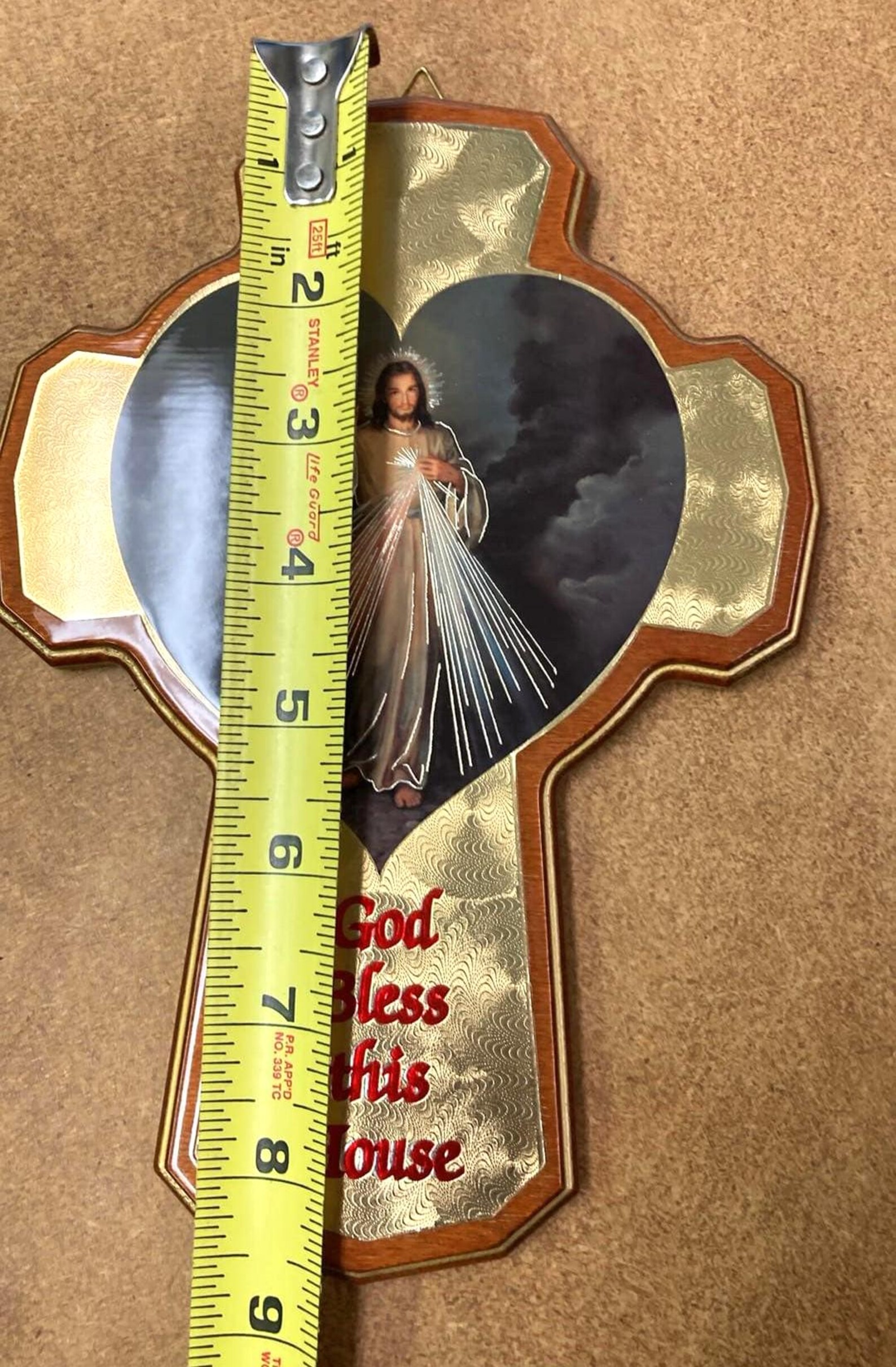 Divine Mercy Wood Wall Cross, Solid Wood, Beautiful Details, Beveled ...