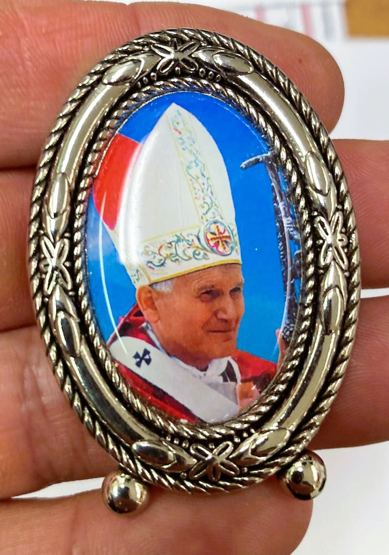 Mini Framed Pope John Paul II, Silver-tone, Collectible Vatican ...